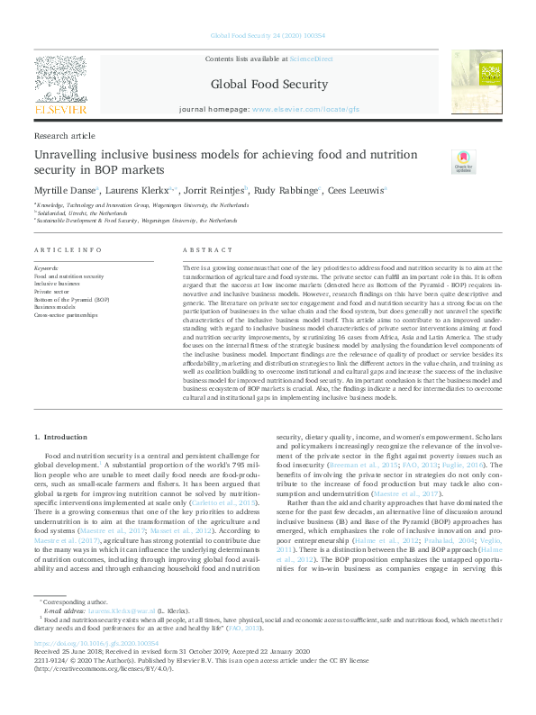 (PDF) Unravelling inclusive business models for achieving food and ...