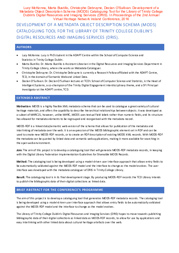 Pdf Development Of A Metadata Object Description Schema Mods Cataloguing Tool For The