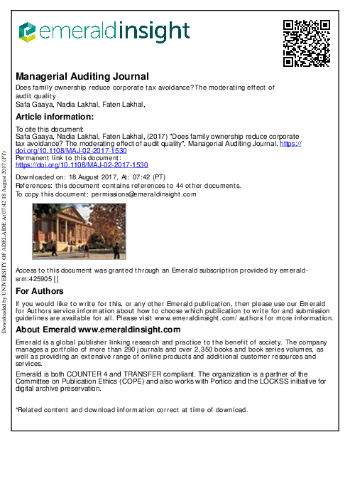 (PDF) Managerial Auditing Journal
