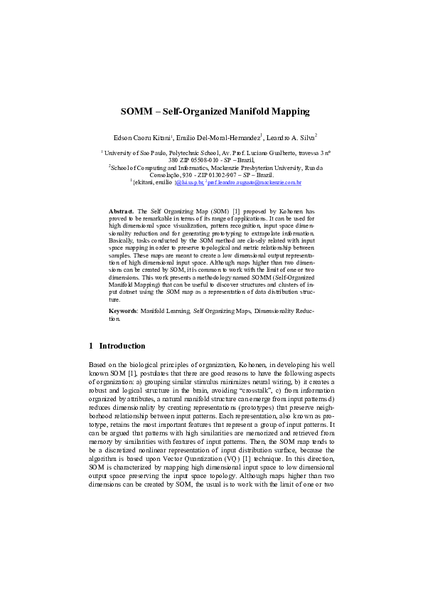 (PDF) SOMM -Self-Organized Manifold Mapping