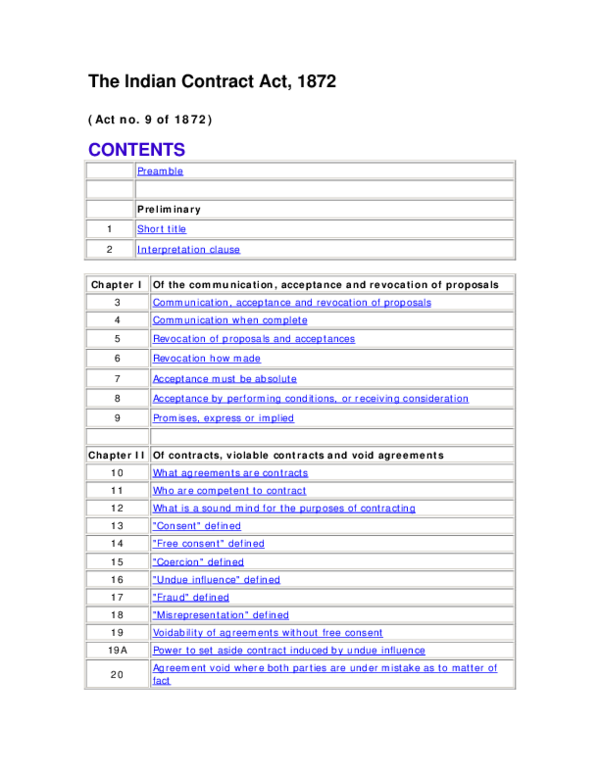 Pdf Bare Act Contract Law