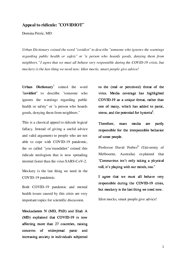 (PDF) Appeal to ridicule: ˝COVIDIOT
