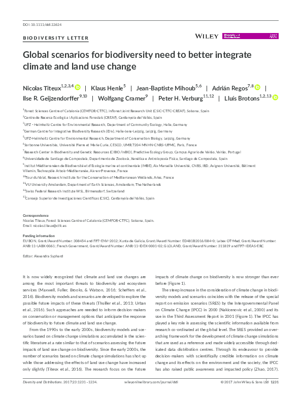 (PDF) Global scenarios for biodiversity need to better integrate ...