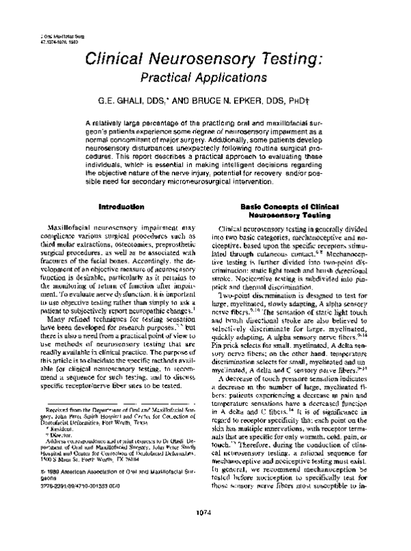 (PDF) Clinical Neurosensory Testing: Practical Applications