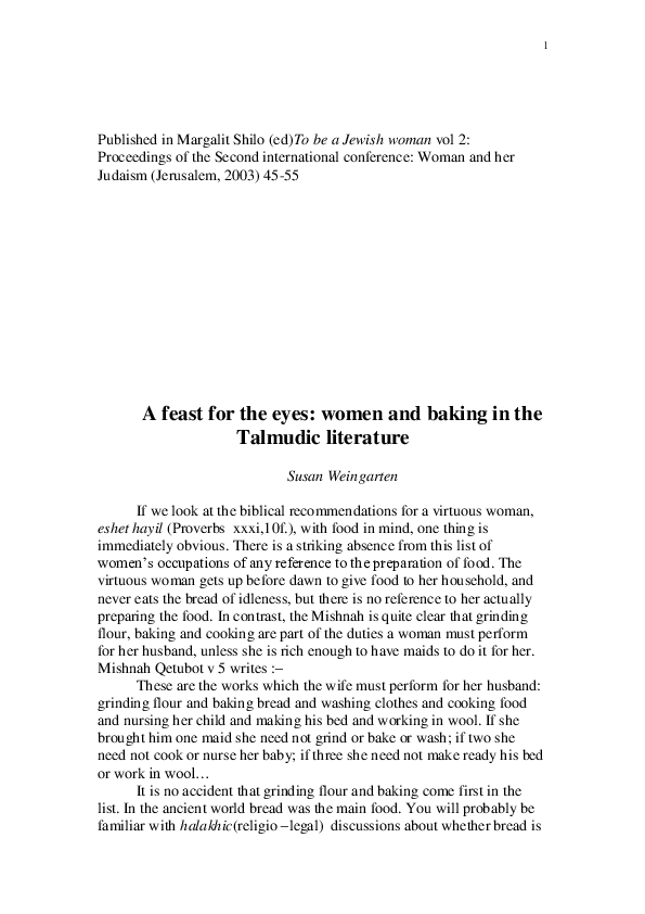 (PDF) A feast for the eyes: women and baking in the Talmudic literature