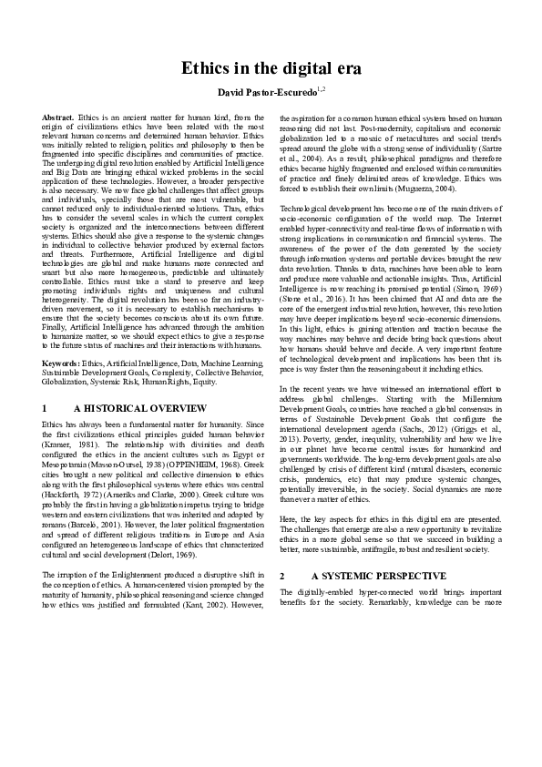 (PDF) Ethics in the digital era