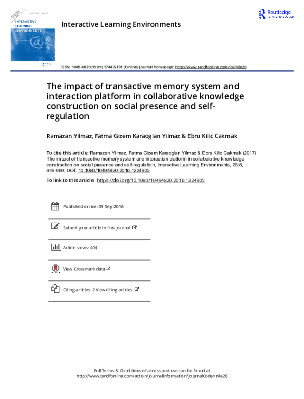 Pdf The Impact Of Transactive Memory System And Interaction Platform In Collaborative