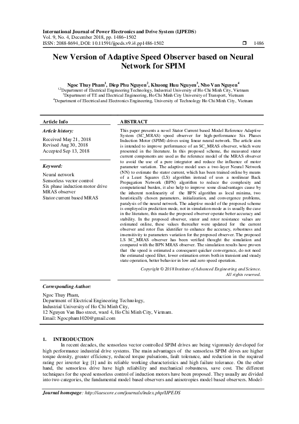 (PDF) New Version of Adaptive Speed Observer based on Neural Network ...