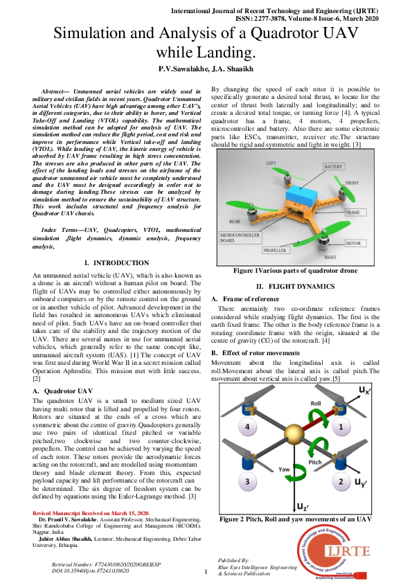 (PDF) Simulation and Analysis of a Quadrotor UAV while Landing