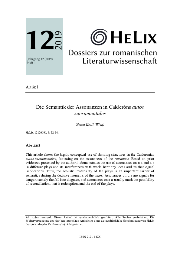 (PDF) Die Semantik der Assonanzen in Calderóns autos sacramentales ...