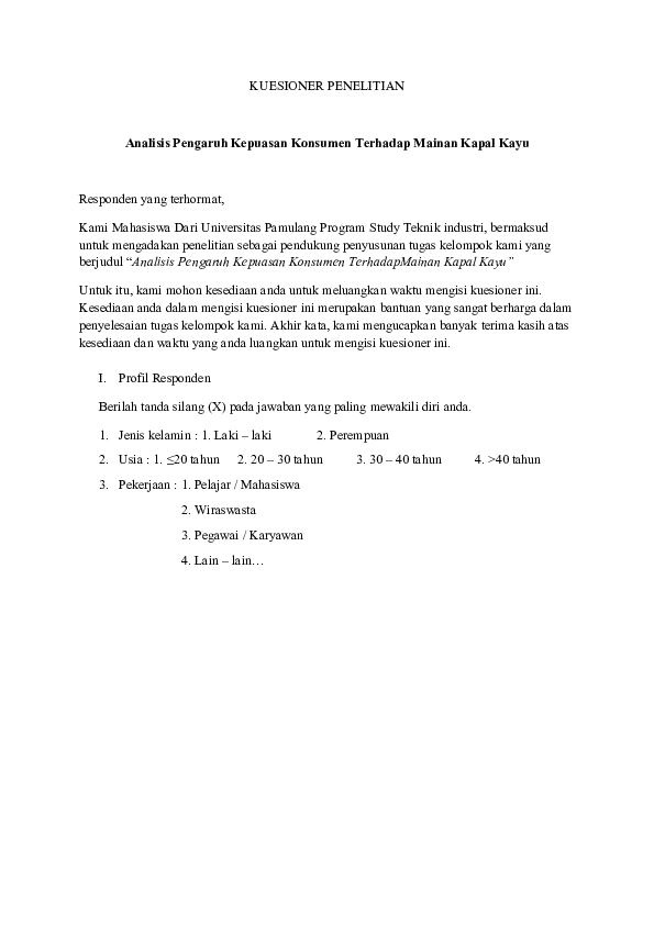 (DOC) KUESIONER PENELITIAN
