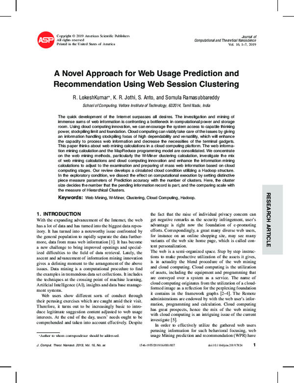 Pdf A Novel Approach For Web Usage Prediction And Recommendation Using Web Session Clustering