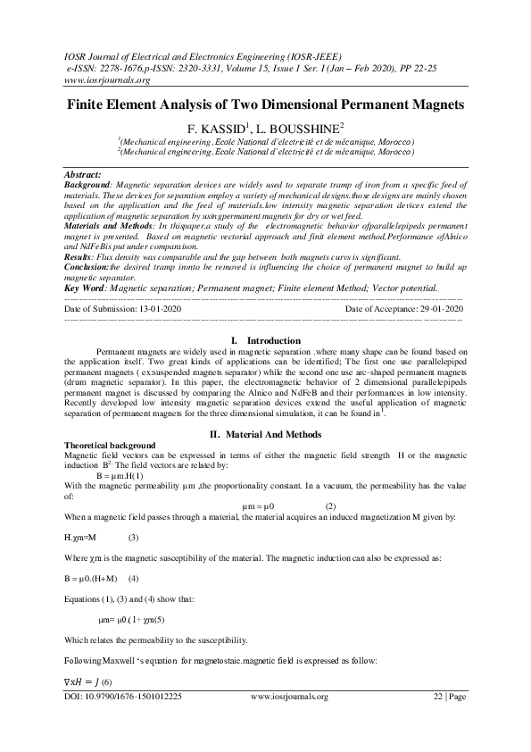 (PDF) Finite Element Analysis of Two Dimensional Permanent Magnets
