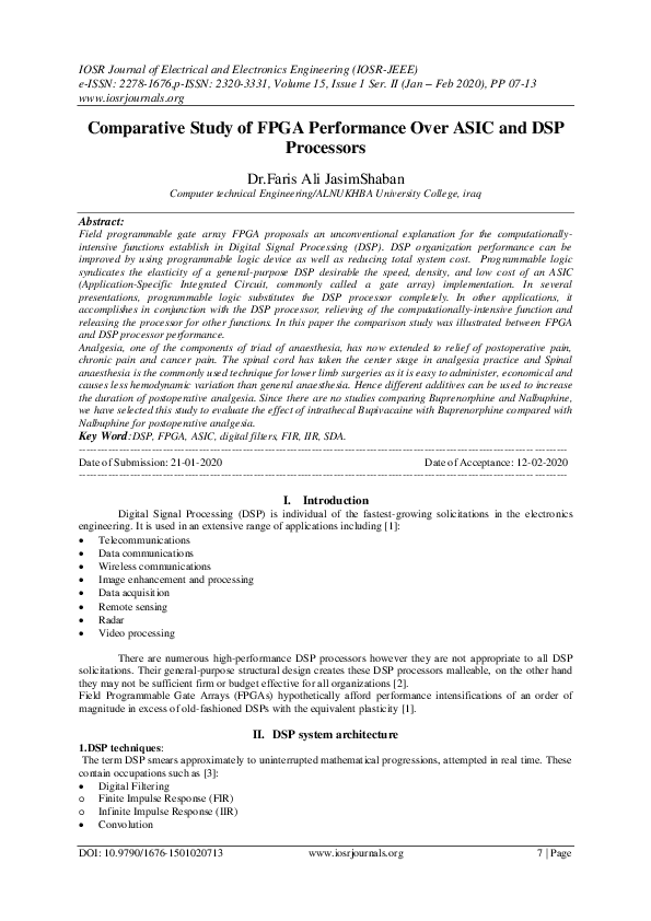 (PDF) Comparative Study of FPGA Performance Over ASIC and DSP Processors