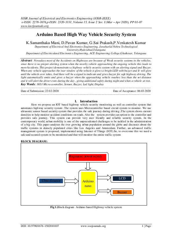 (PDF) Arduino Based High Way Vehicle Security System