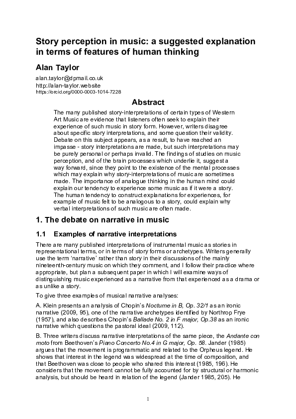 (PDF) Story perception in music: a suggested explanation in terms of ...