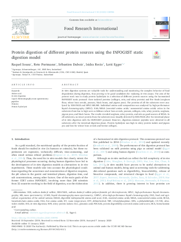 (PDF) Protein digestion of different protein sources using the INFOGEST ...