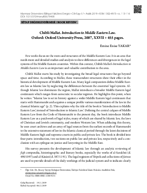 (PDF) BOOK REVIEW of Chibli Mallat. Introduction to Middle Eastern Law.