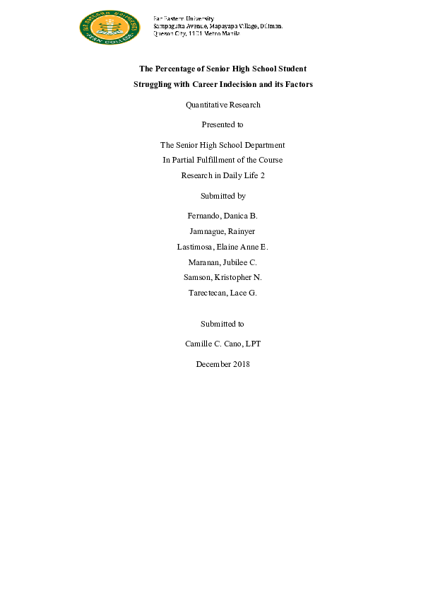 (PDF) The Percentage of Senior High School Student Struggling with ...