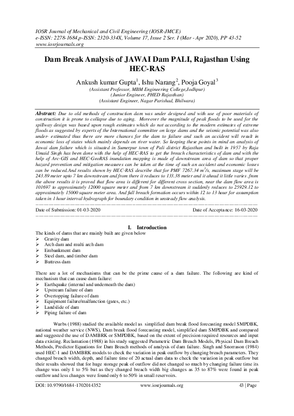 (PDF) Dam Break Analysis of JAWAI Dam PALI, Rajasthan Using HEC-RAS