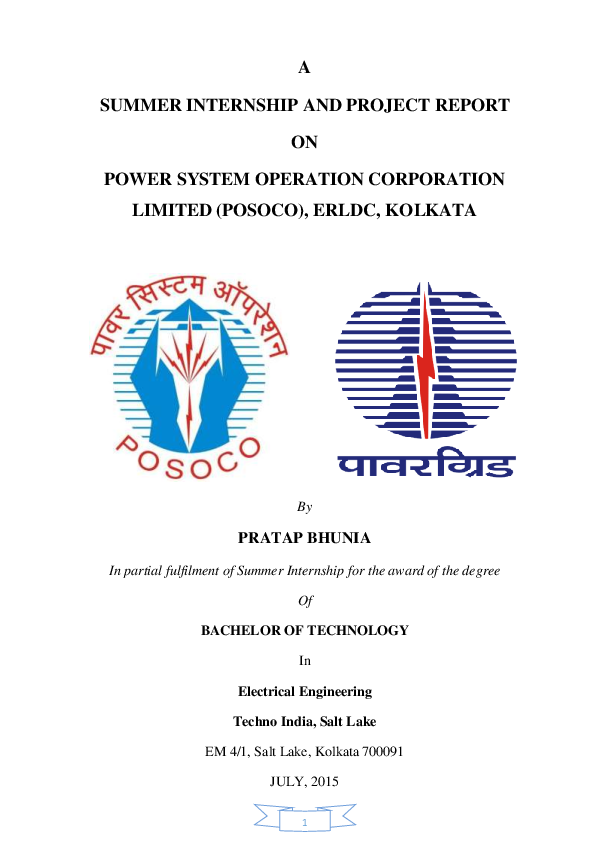 (PDF) Summer Internship and Project Report on Power System Operation Corporation Limited (POSOCO ...