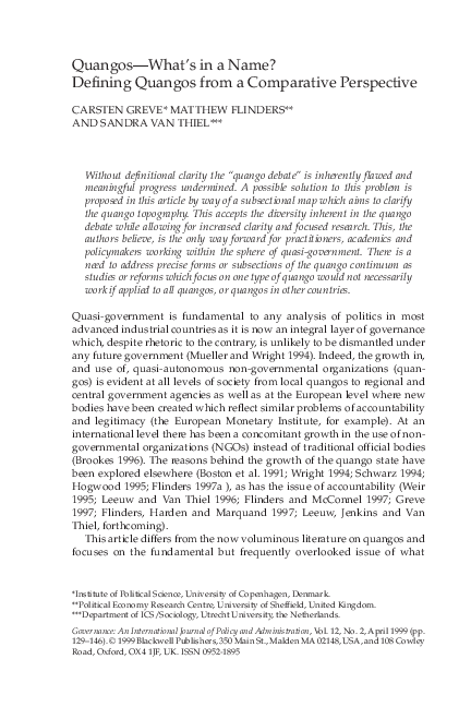(PDF) Quangos-What's in a Name? Defining Quangos from a Comparative ...