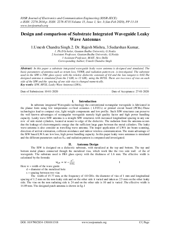 (PDF) Design and comparison of Substrate Integrated Waveguide Leaky Wave Antennas