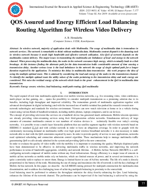 Pdf Qos Assured And Energy Efficient Load Balancing Routing Algorithm For Wireless Video Delivery