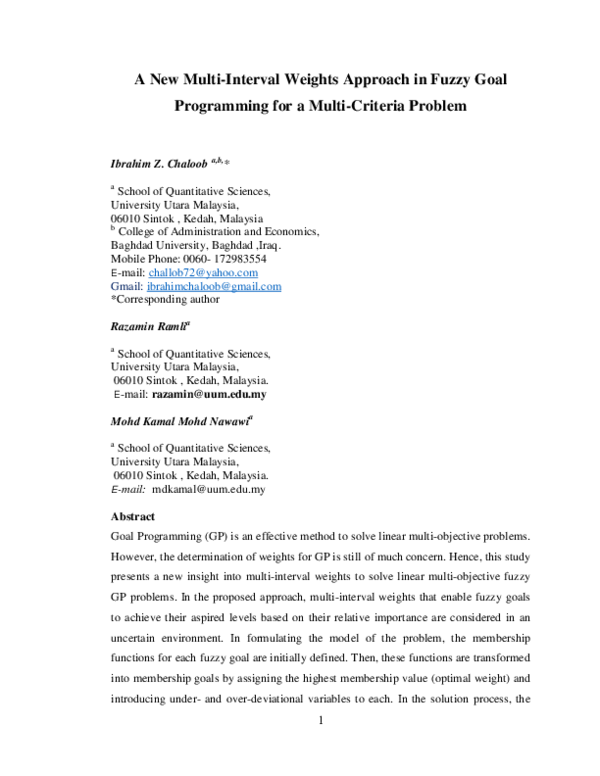 Pdf A New Multi Interval Weights Approach In Fuzzy Goal Programming