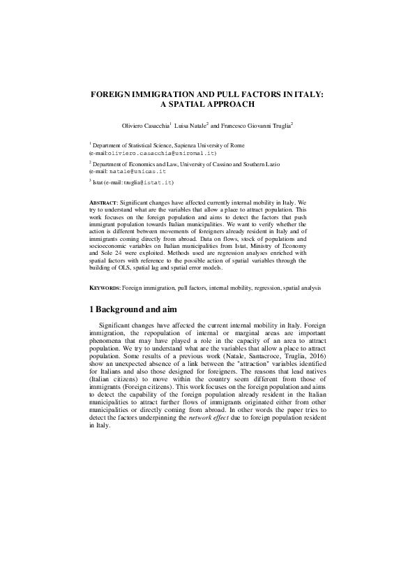 (PDF) FOREIGN IMMIGRATION AND PULL FACTORS IN ITALY: A SPATIAL APPROACH