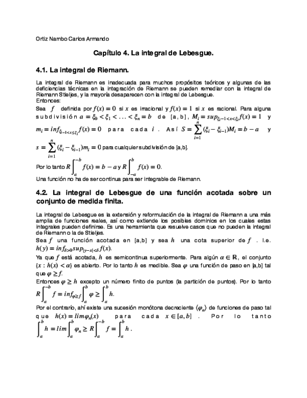 (PDF) Capítulo 4. La integral de Lebesgue. 4.1. La integral de Riemann
