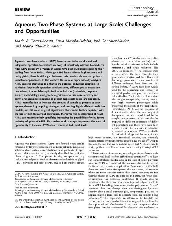 (PDF) Aqueous Two-Phase Systems at Large Scale: Challenges and ...