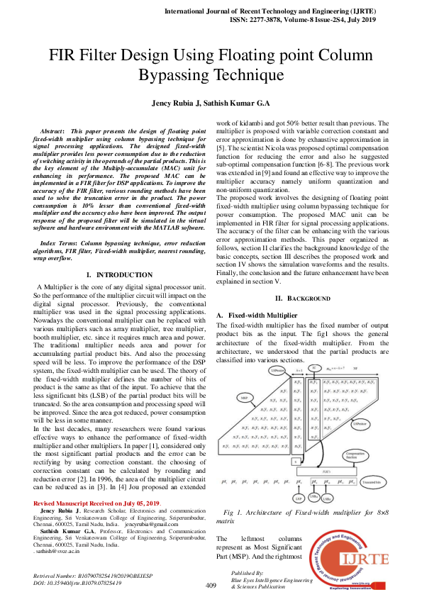 Pdf Fir Filter Design Using Floating Point Column Bypassing Technique