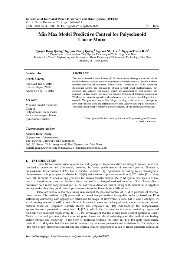 (PDF) Min Max Model Predictive Control for Polysolenoid Linear Motor