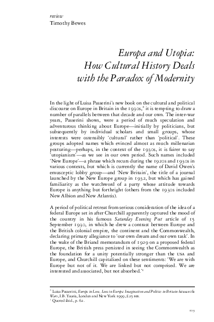 (PDF) Europa and Utopia: How Cultural History Deals with the Paradox of ...