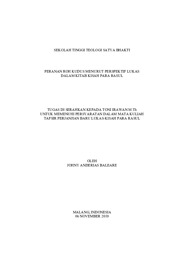 (DOC) Peranan Roh Kudus Menurut Lukas Dalam Kisah Para Rasul