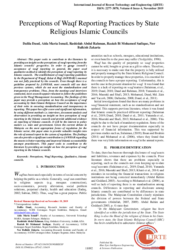 (PDF) Perception of Waqf Reporting Practices by SIRCs