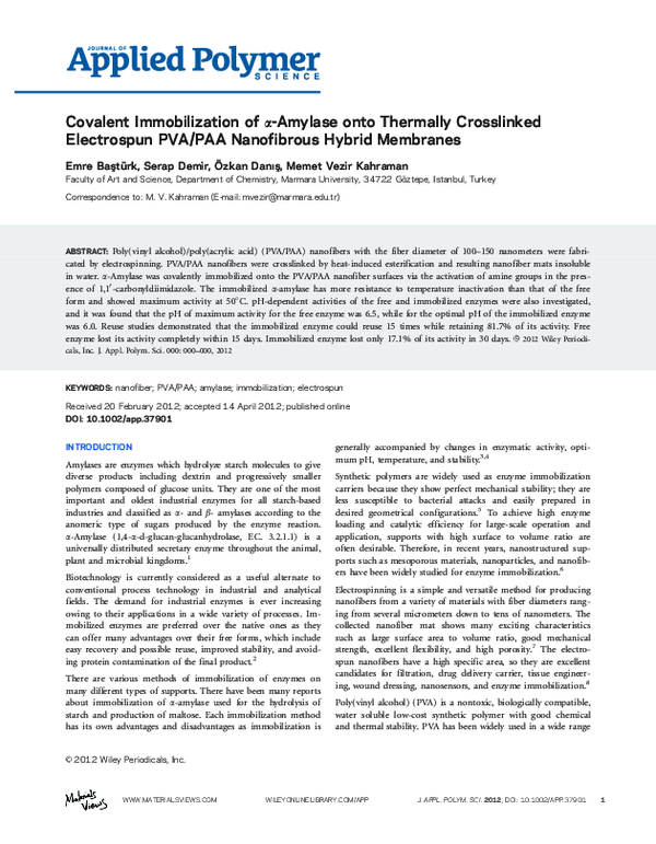 (PDF) Covalent immobilization of α-amylase onto thermally crosslinked ...