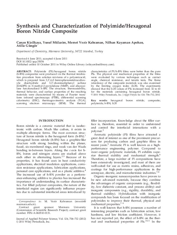 (PDF) Synthesis and characterization of polyimide/hexagonal boron nitride composite