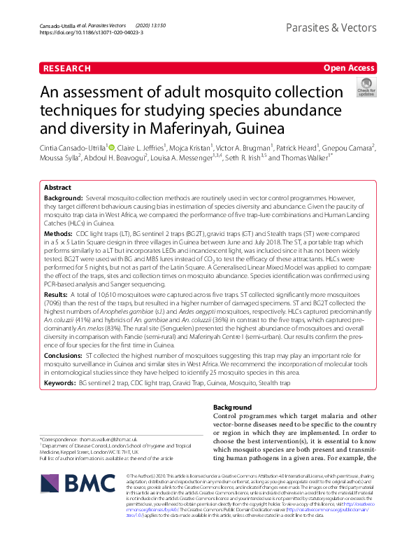 (PDF) An assessment of adult mosquito collection techniques for ...