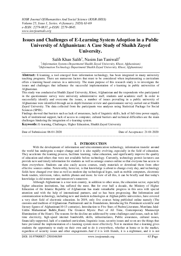 (PDF) Issues and Challenges of E-Learning System Adoption in a Public