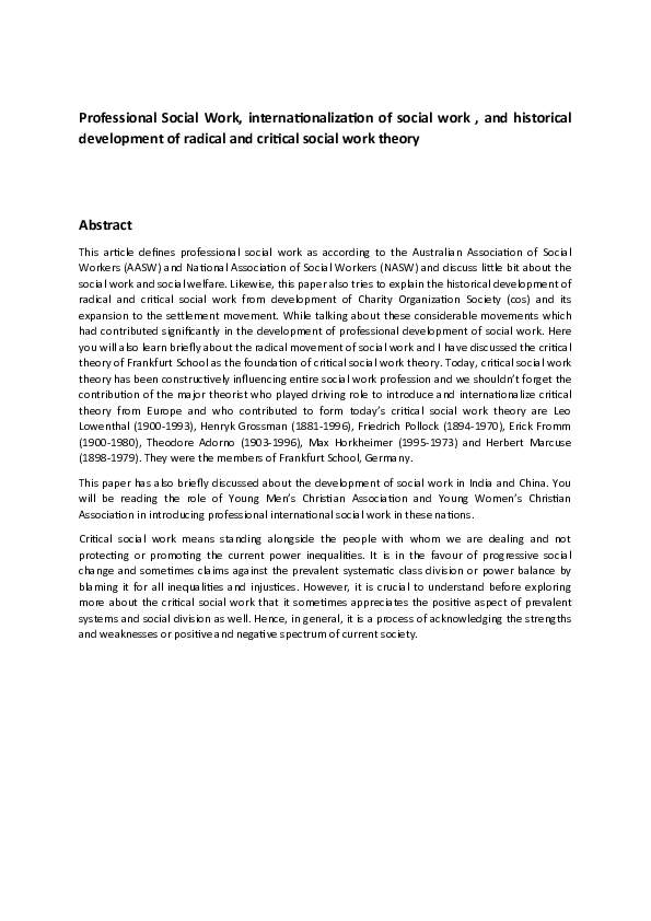 (DOC) CRITICAL SOCIAL WORK- An Article