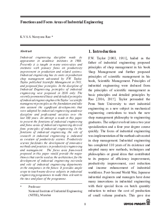 (PDF) Functions and Focus Areas of Industrial Engineering