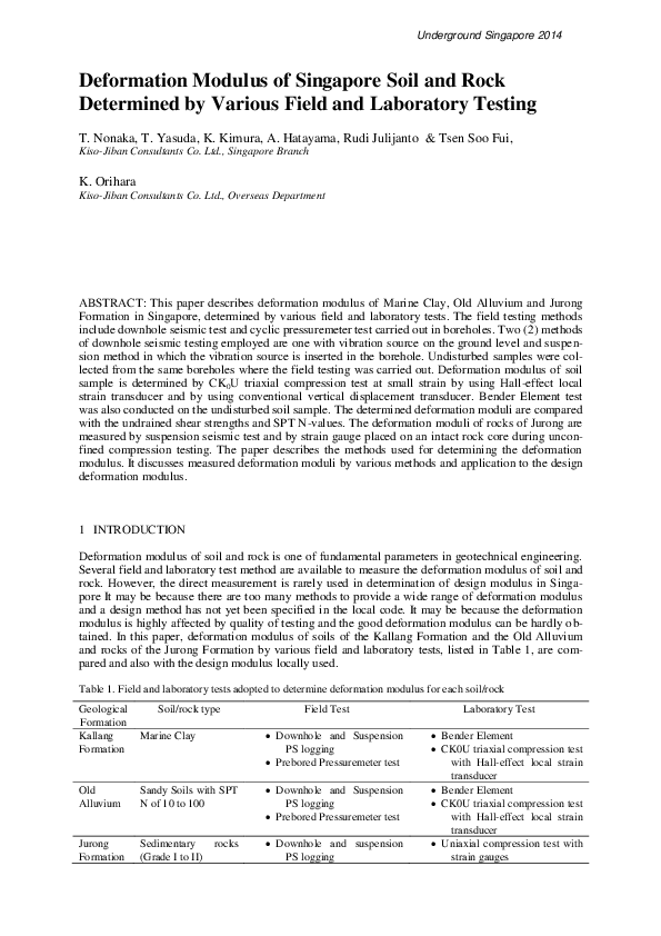(PDF) Deformation Modulus of Singapore Soil and Rock