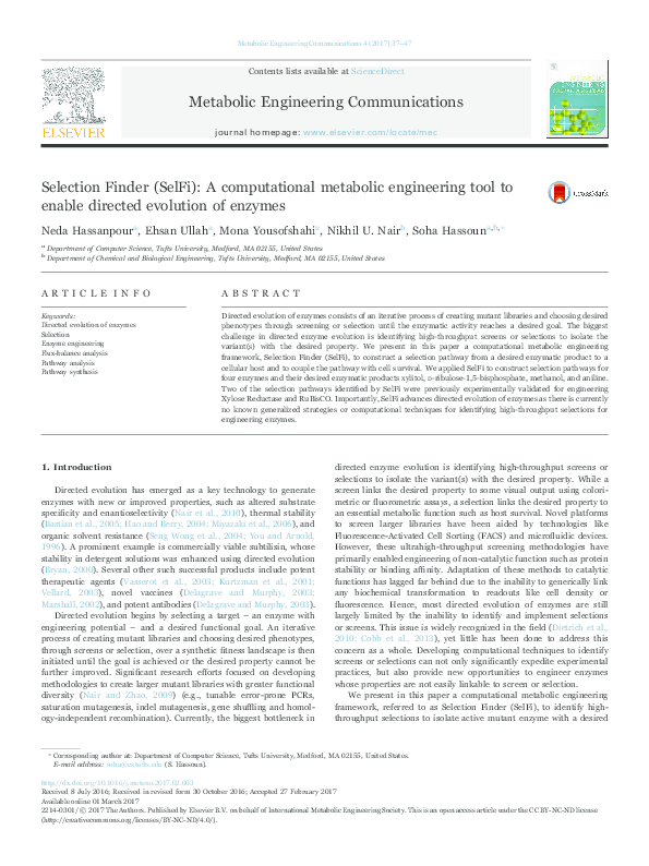 (PDF) Selection Finder (SelFi): A computational metabolic engineering tool to enable directed ...