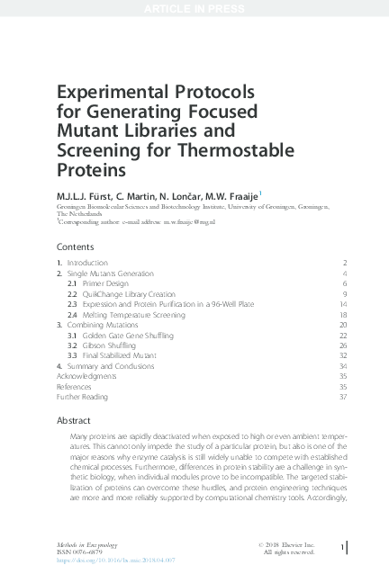 (PDF) Experimental Protocols for Generating Focused Mutant Libraries ...