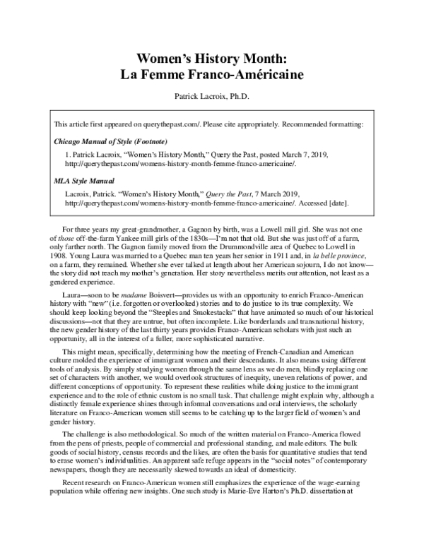 (PDF) Women's History Month: La Femme Franco-Américaine