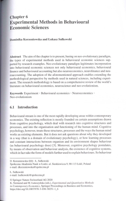 (PDF) Experimental Methods in Behavioural Economic Sciences, [w ...