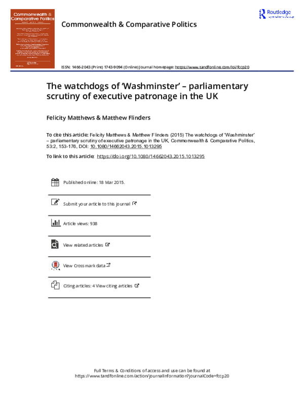 (PDF) The watchdogs of ‘Washminster’ – parliamentary scrutiny of ...