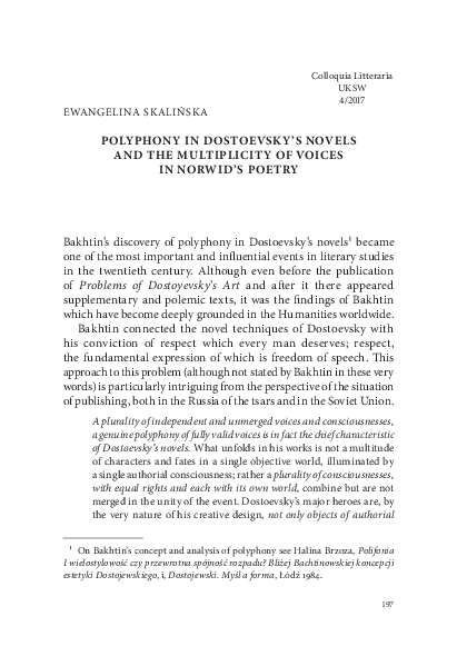 (PDF) Polyphony in Dostoevsky’s Novels and the Multiplicity of Voices ...